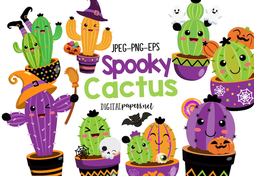 Spooky Cactus Halloween Clipart Cacti Clipart Halloween - Etsy