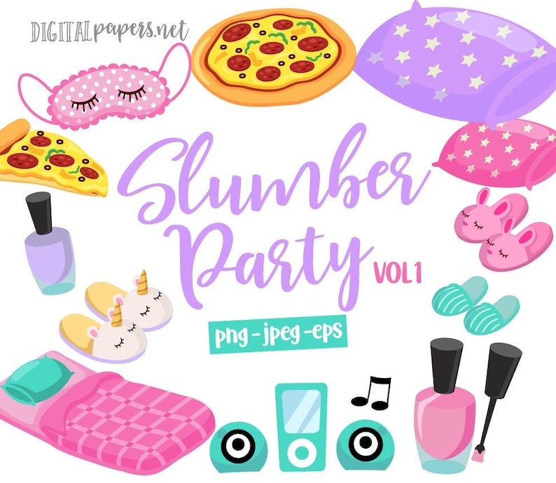 Slumber Party Clipart Pajama Party Sleepover Clip Art PNG | Etsy