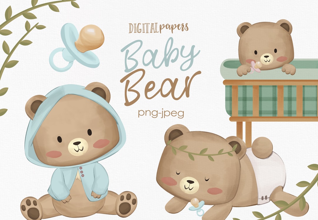 Baby Bear Clipart, Bear Watercolor Clipart, Baby Shower Clipart, Baby ...