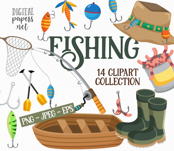 Fishing Clipart Gone Fishing Clip art EDITABLE Fishing | Etsy