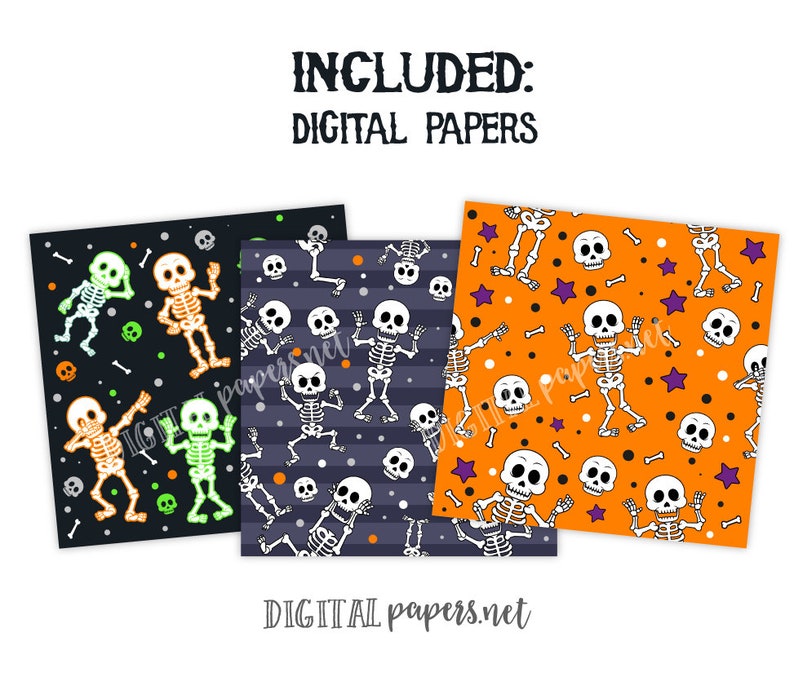 Halloween Skeleton Digital Paper: Dancing Skeletons Clip Art (digital ...