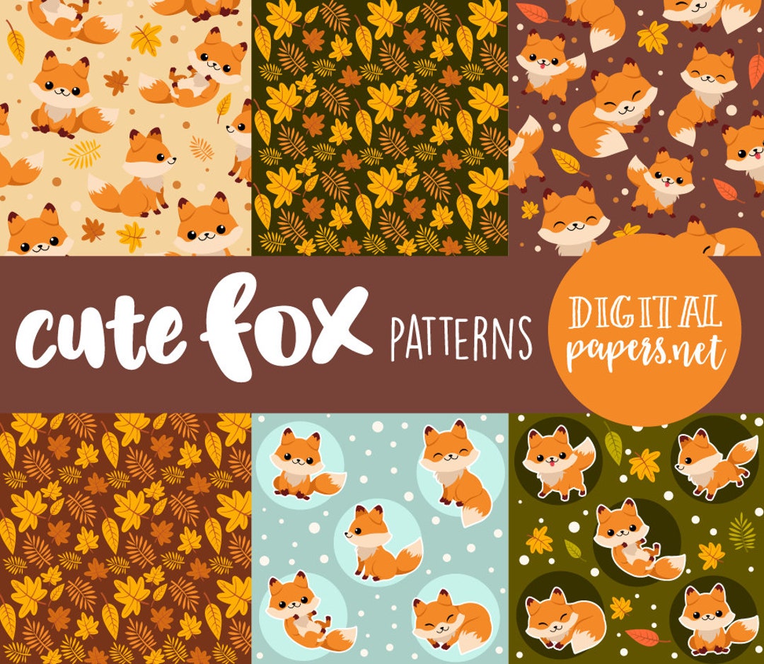Cute Fox Digital Papers, Animal Clipart, Fall Pattern, Woodland Clipart ...