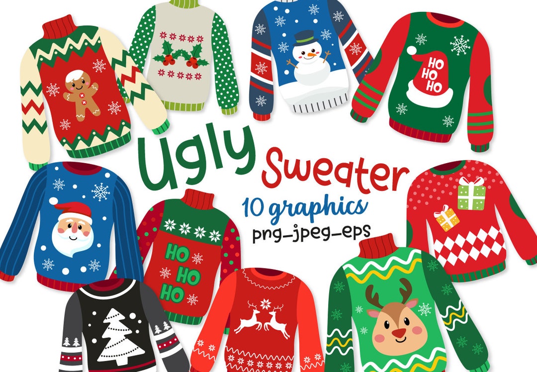 Ugly Christmas Sweater Clipart: PNG, Vector Graphics (instant Download ...