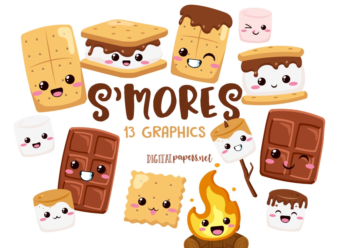 S'mores Clipart Kawaii Smores Camping Clipart | Etsy