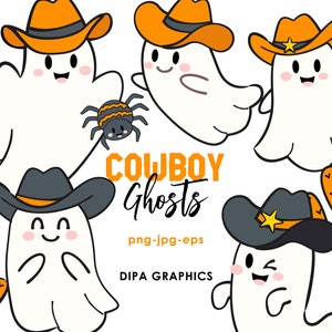 Cowboy Ghost Clipart: Western Halloween Graphics (PNG, Vector) - Etsy