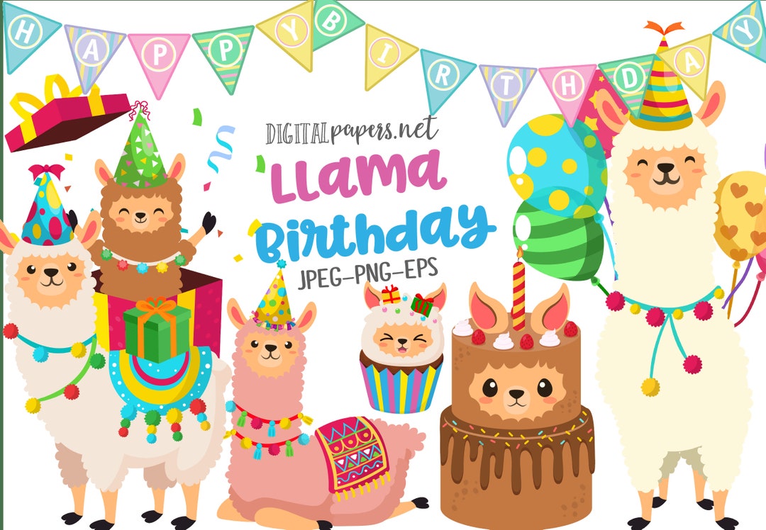 Llama Birthday Clipart, Llama Birthday Party, Llama Cake, Llama ...