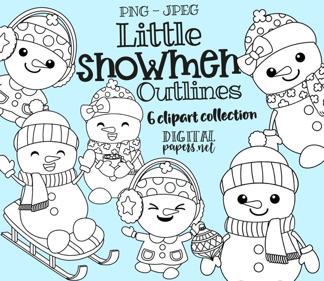 Snowman Outlines Clipart, Christmas Clip Art, Snow Man Lines, Winter ...