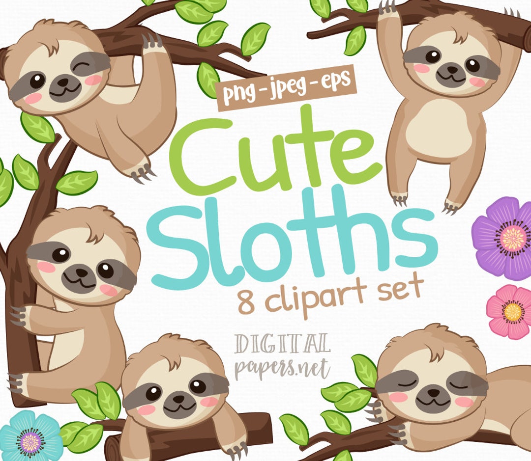 Sloth Clipart, Animal Clipart. Sloth Party, EPS Vector, Baby Sloth Clip ...