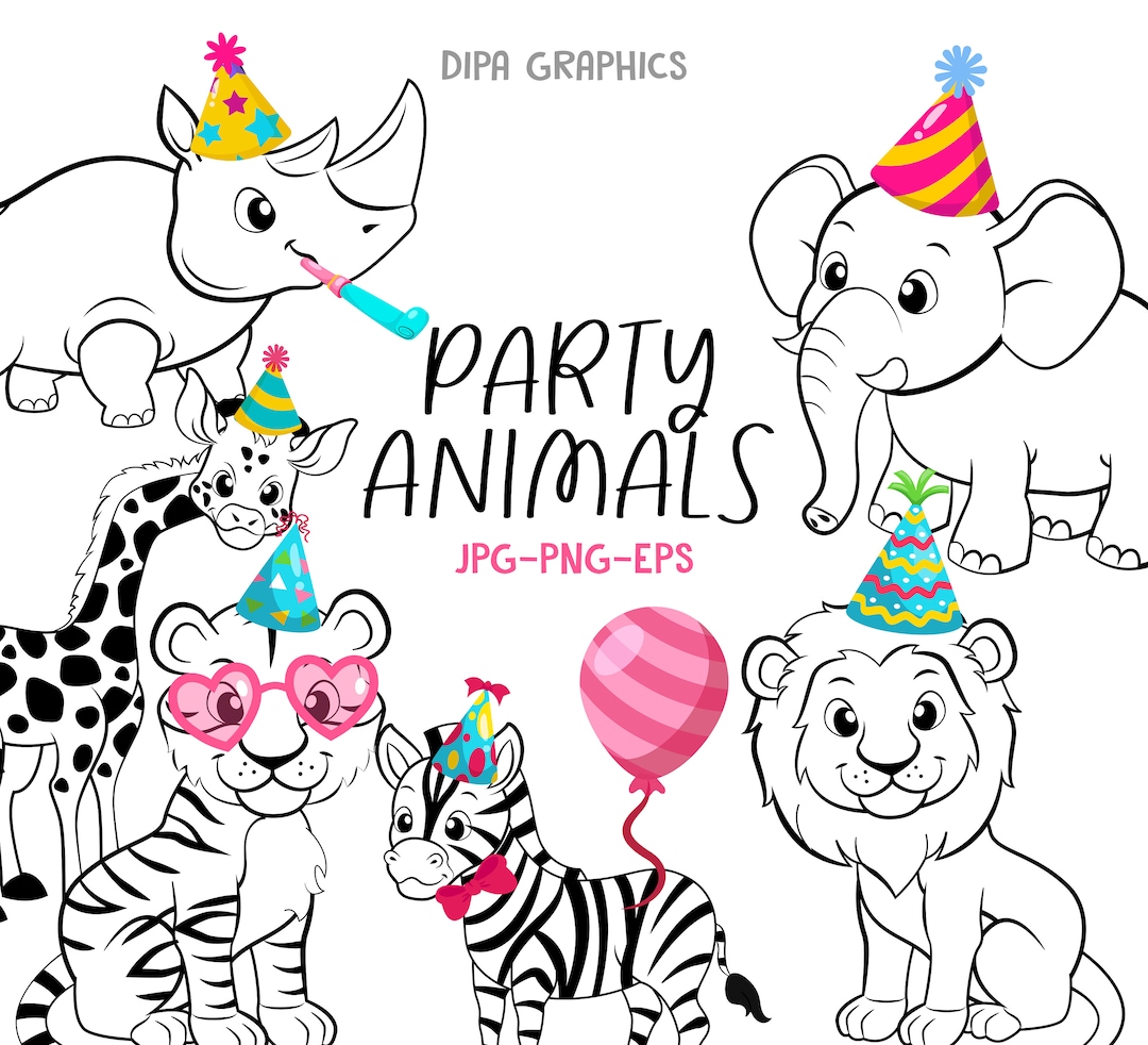 Party Animals Clipart, Safari Clipart, Tiger, Elephant, Giraffe, Zebra ...