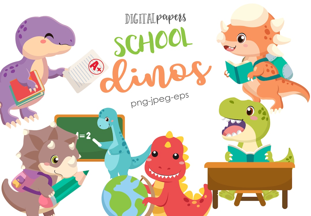 School Dinosaur, Back to School Clipart, Backpack, Trex, Triceratops ...
