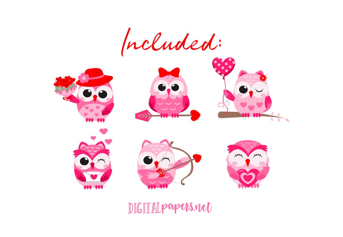 Valentine's Day Owl Clipart: Love Bird Graphics (instant Download) - Etsy