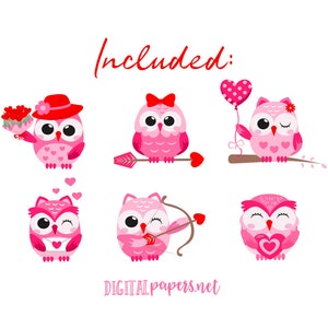 Valentine's Day Owl Clipart: Love Bird Graphics (instant Download) - Etsy