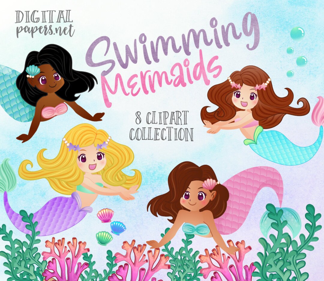 Mermaid Clipart, Under the Sea Clipart, Seaweed Clipart, Mermaid Party ...