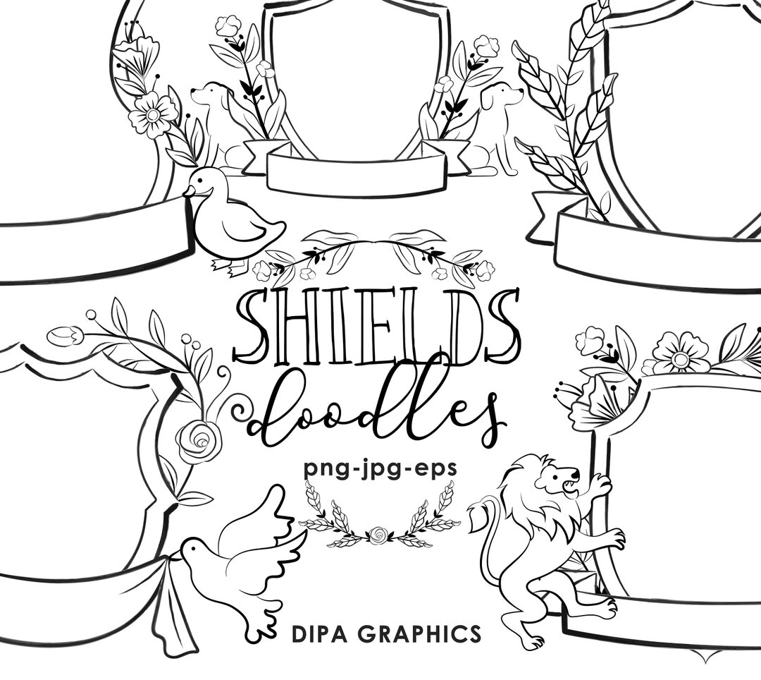 Shield Png, Shields Doodle Clipart, Handmade Graphics, Outline Shield ...