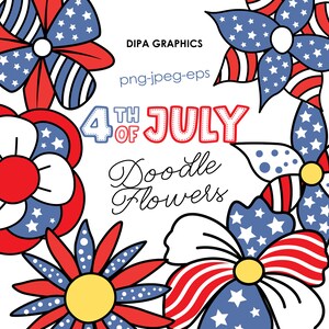 4th of July Flowers Clipart, Doodle Flower PNG, Independence Day ...