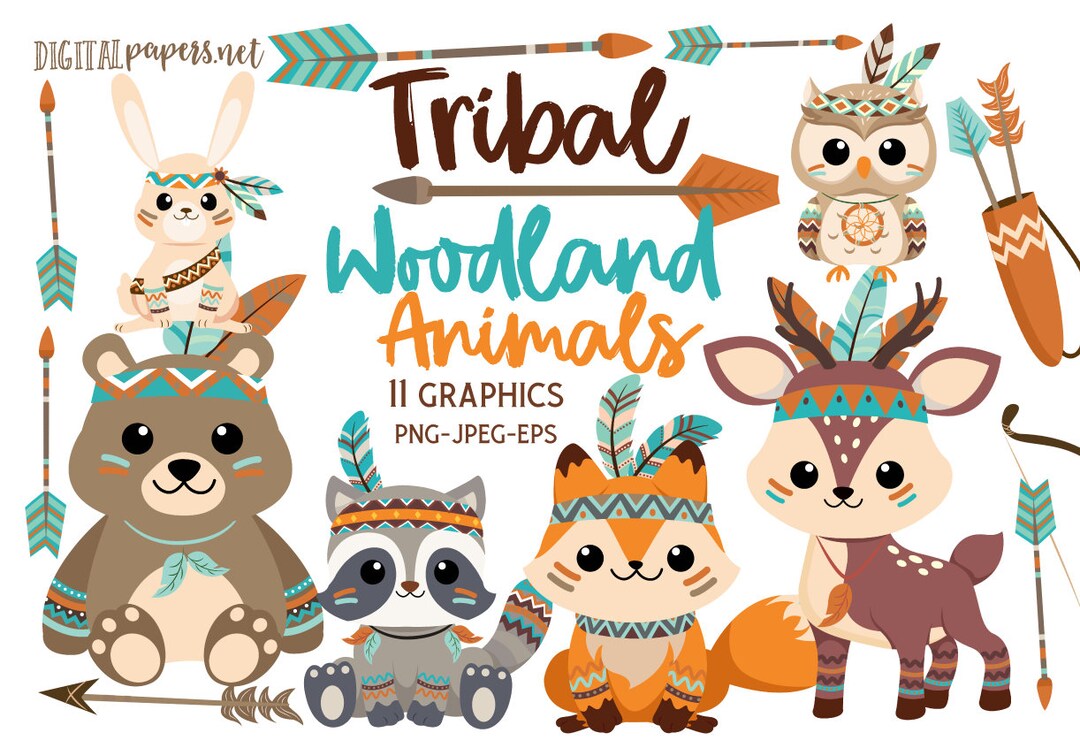 Tribal Clipart, Woodland Animals, Fox, Bear, Owl, Rabbit, Forest ...