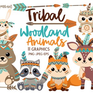 Tribal Clipart, Woodland Animals, Fox, Bear, Owl, Rabbit, Forest ...