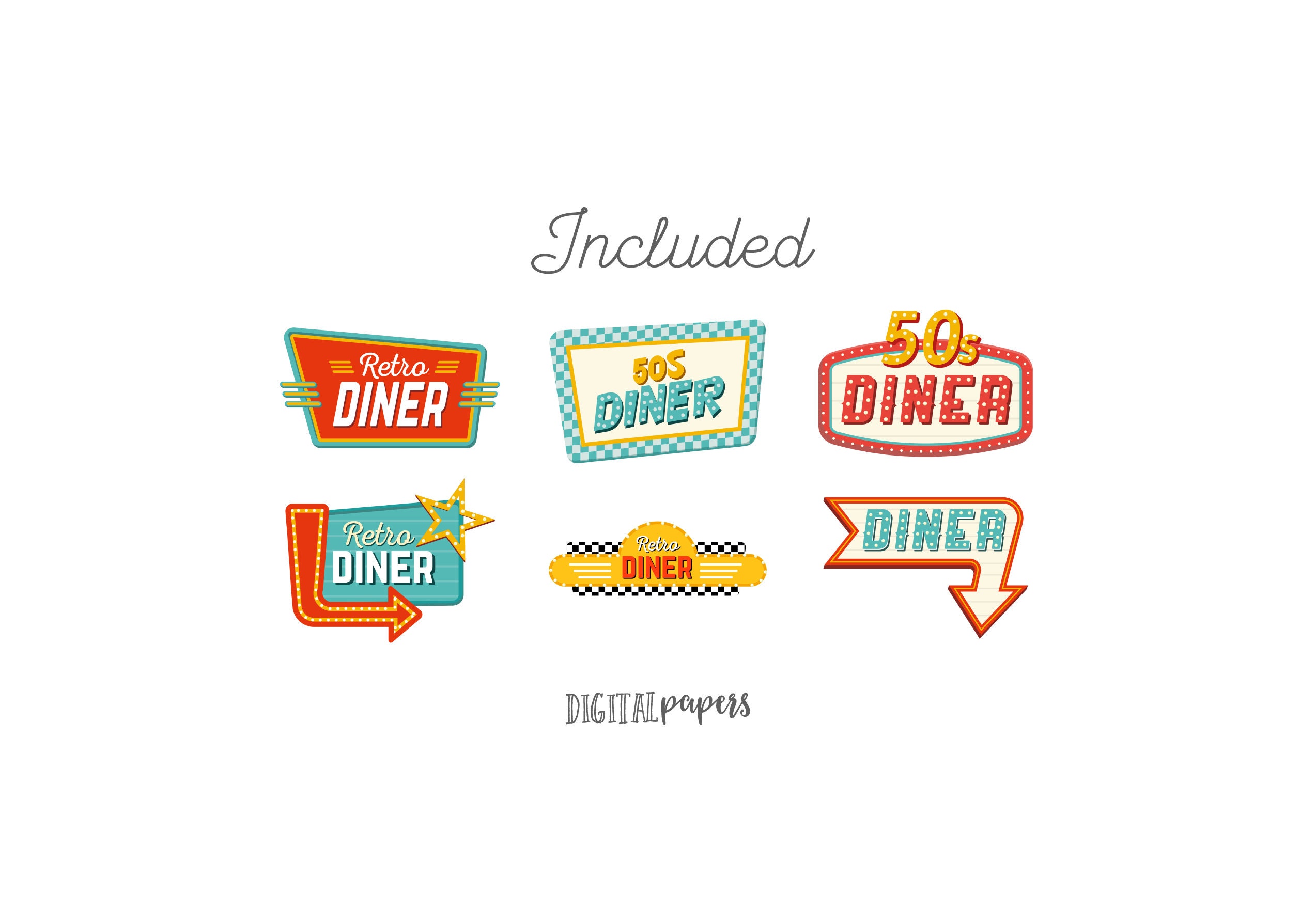 Retro Diner Sign Clipart: 50s Restaurant Graphics (INSTANT DOWNLOAD) - Etsy