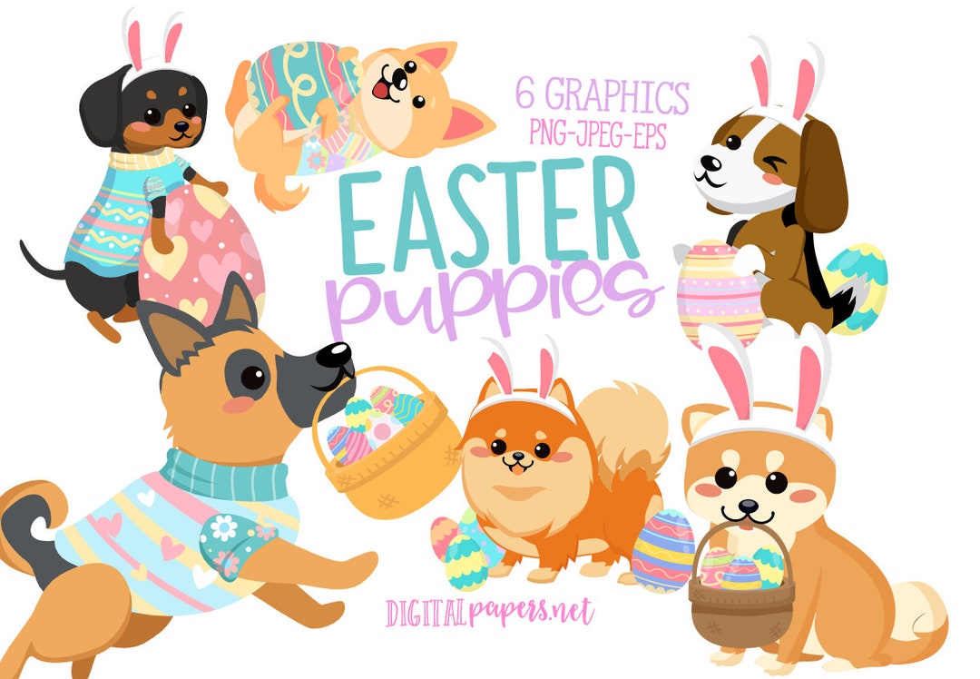 Easter Puppies Clipart, Puppy Clipart, Dog Clipart, Easter Egg Clipart ...