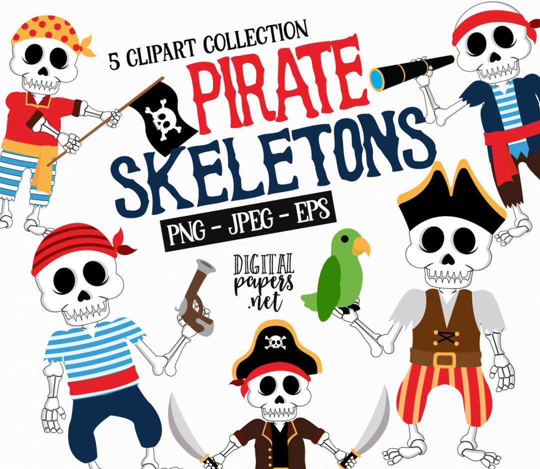 Halloween Skeleton Clipart, Pirate Skeleton Clip Art, Png Clipart, Eps ...