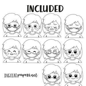 Emotions Outlines Clipart: Back to School Graphics (PNG, JPEG, Instant ...