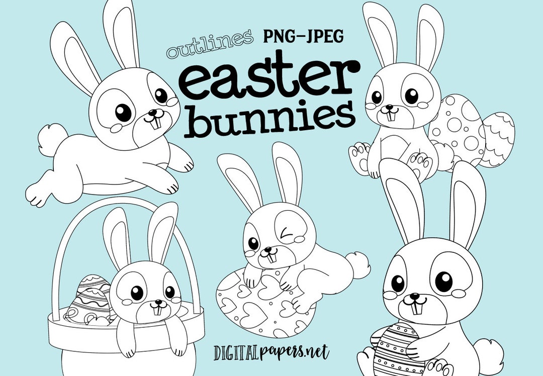 Easter Bunny Outlines Clipart: PNG, JPEG (instant Download) - Etsy