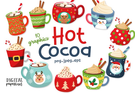 Hot Chocolate Mug Christmas Clipart Hot Cocoa Winter Clip | Etsy