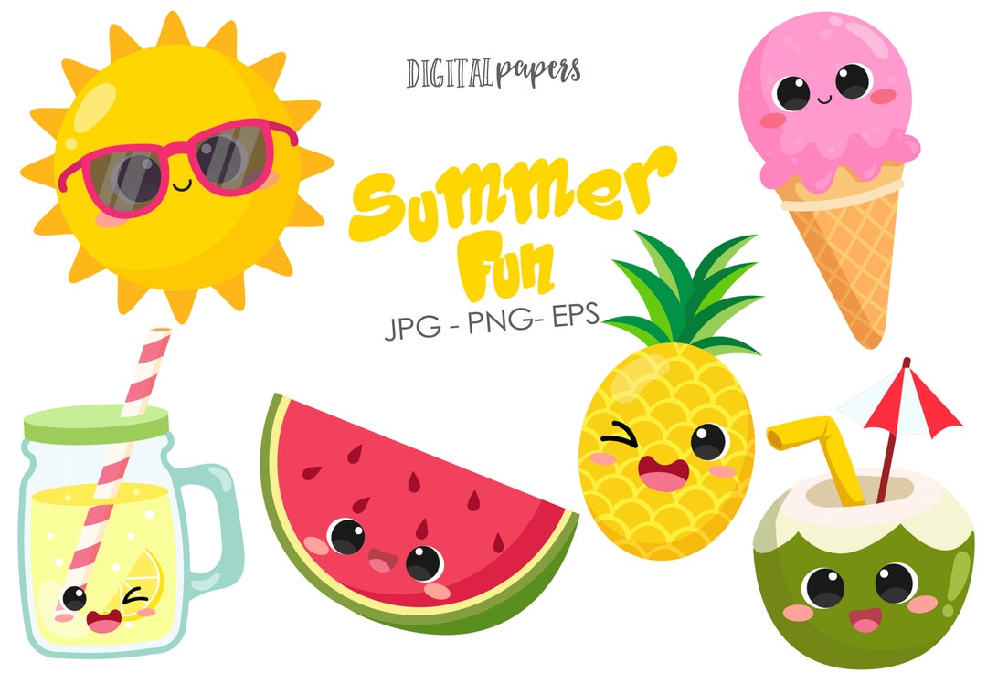 Summer Clipart, Watermelon Clipart, Sun, Ice Cream, Coconut, Lemonade ...