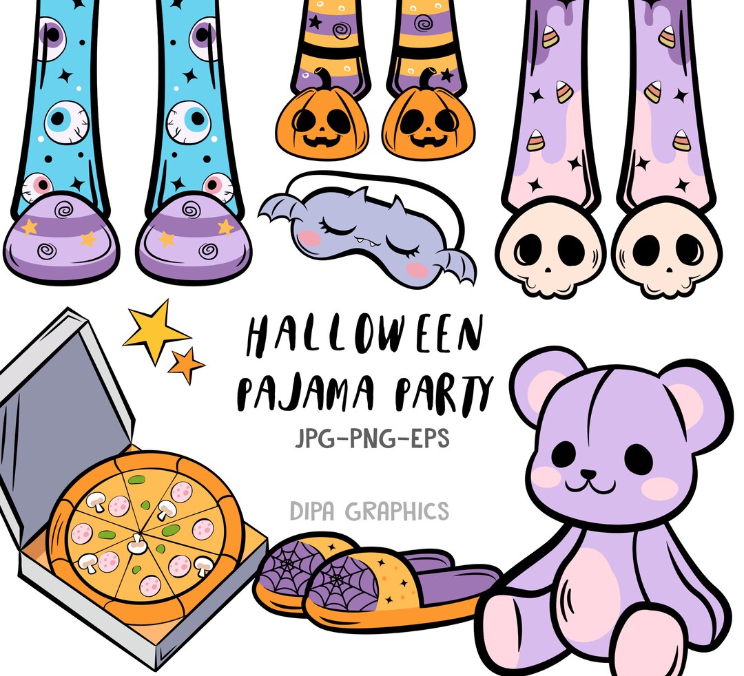 Halloween Pajama Party Clipart Set in Jpg, Png and Eps, Commercial Use ...