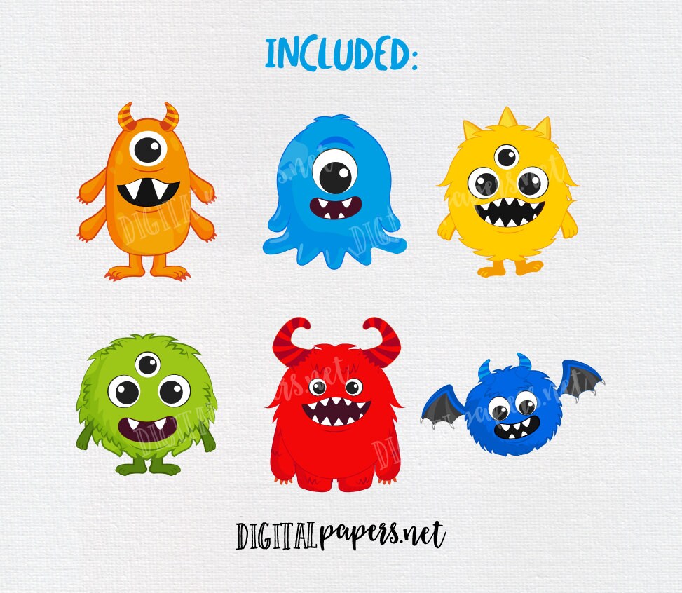 Little Monster Clipart Monsters Clip art EPS File PNG | Etsy