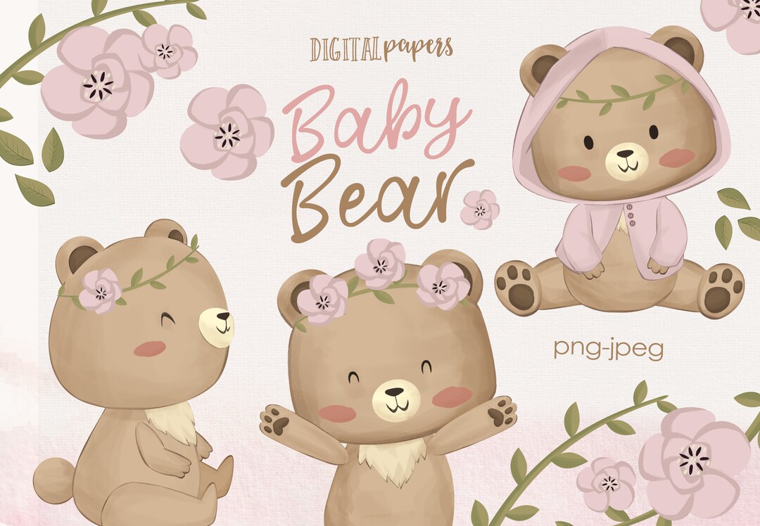 Baby Bear Watercolor Clipart: Floral Baby Shower (digital Download) - Etsy