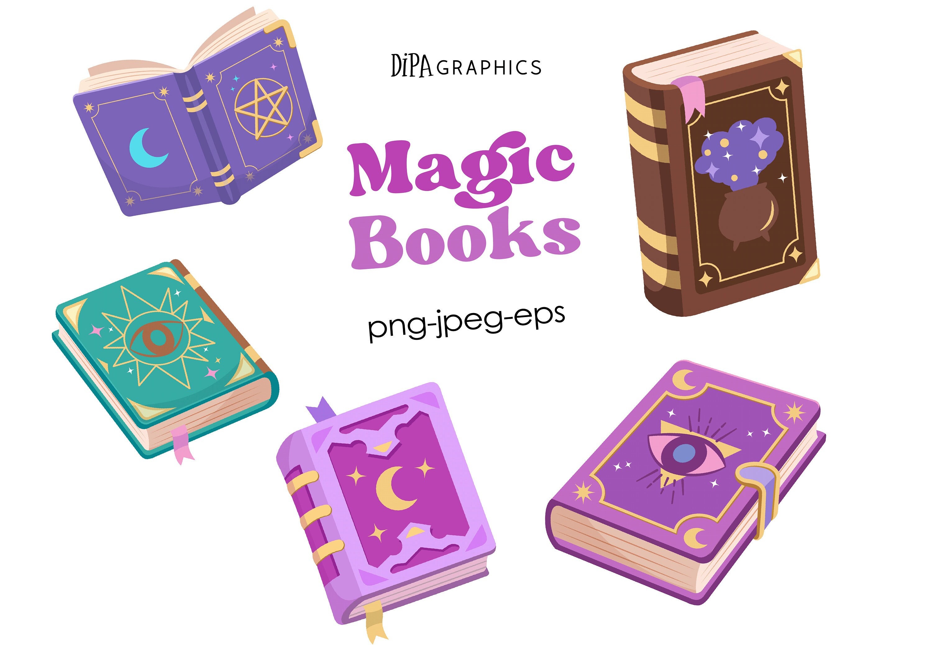 Magic Book Clipart: Wizard School Vector Graphics (INSTANT DOWNLOAD) - Etsy