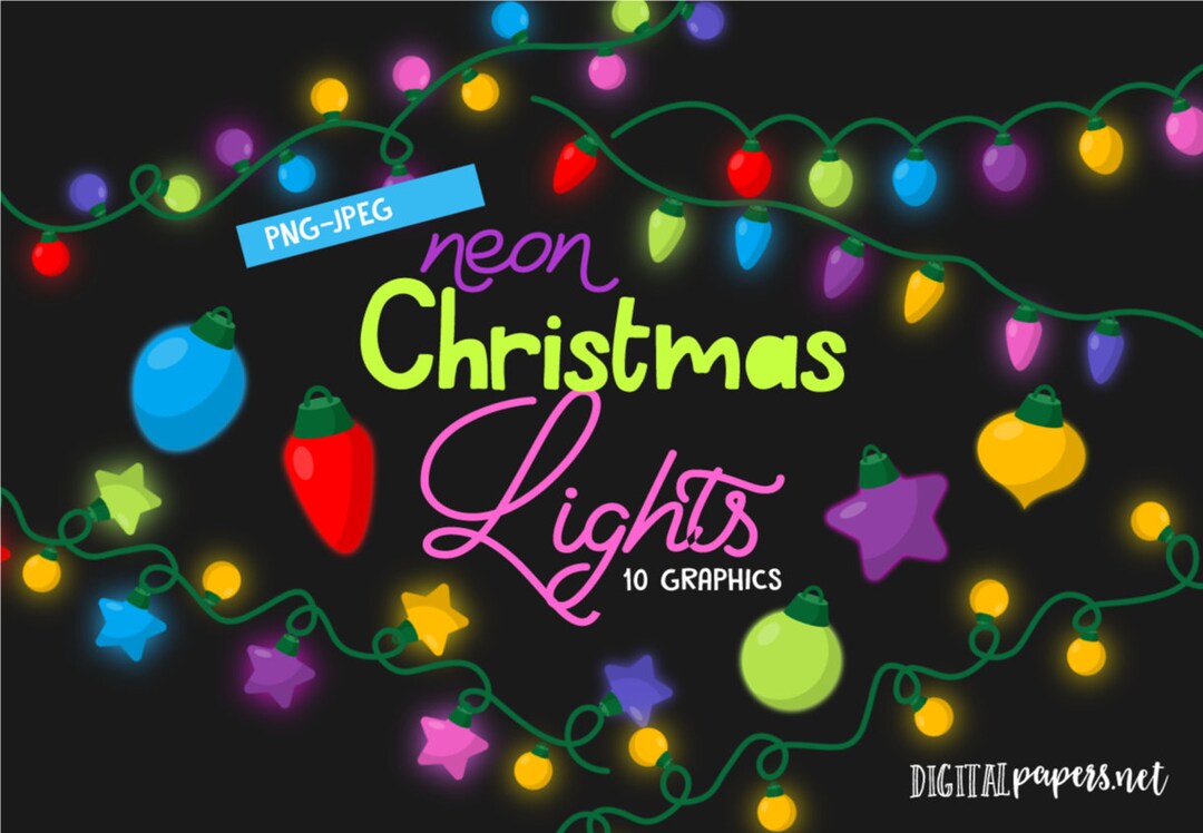 Neon Christmas Lights Clipart, Christmas Garland, Ornaments, Light ...