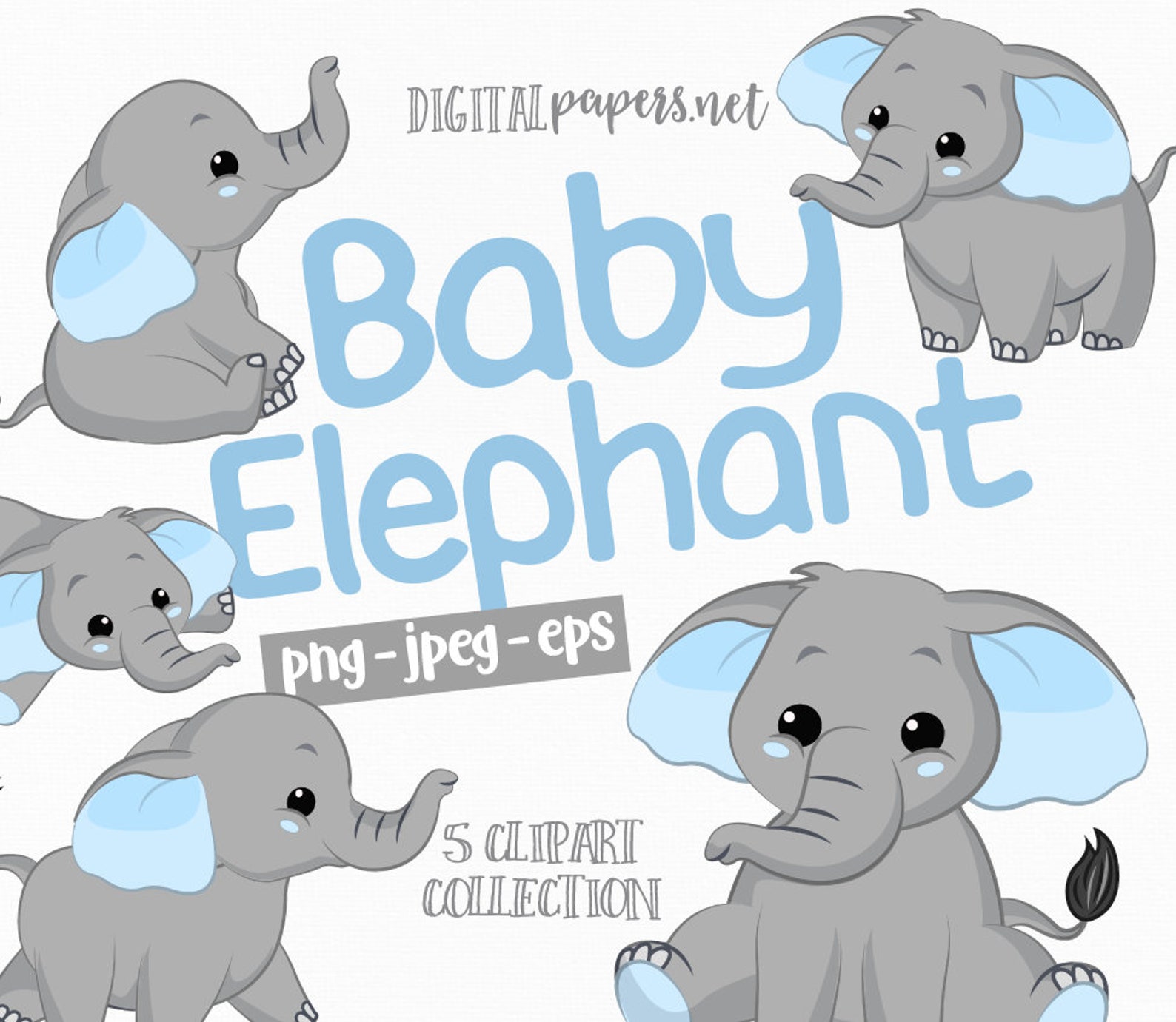 Elephant Clipart Vector Clipart Baby Elephant Clip Art EPS - Etsy
