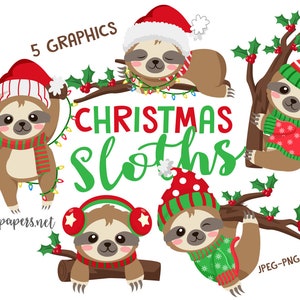 Christmas Sloth Clipart: Holiday Vector Graphics (instant Download) - Etsy
