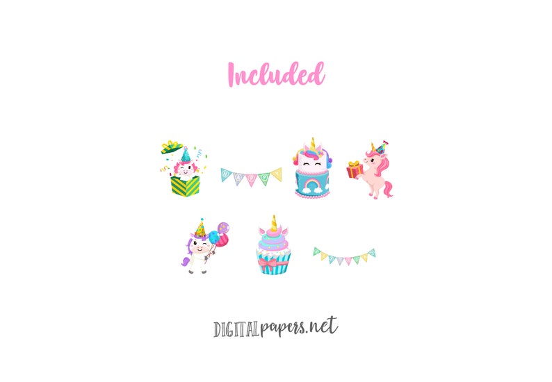 Birthday Clipart, Unicorn Clipart, Unicorn Birthday Party, Unicorn Cake ...