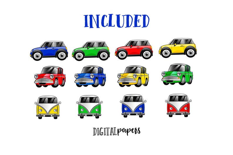 Cars Clipart: Primary Colors Vehicle Graphics (digital Download) - Etsy