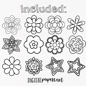 Hippie Flowers Clipart, Digital Stamps, Groovy Flowers, Retro Flower ...