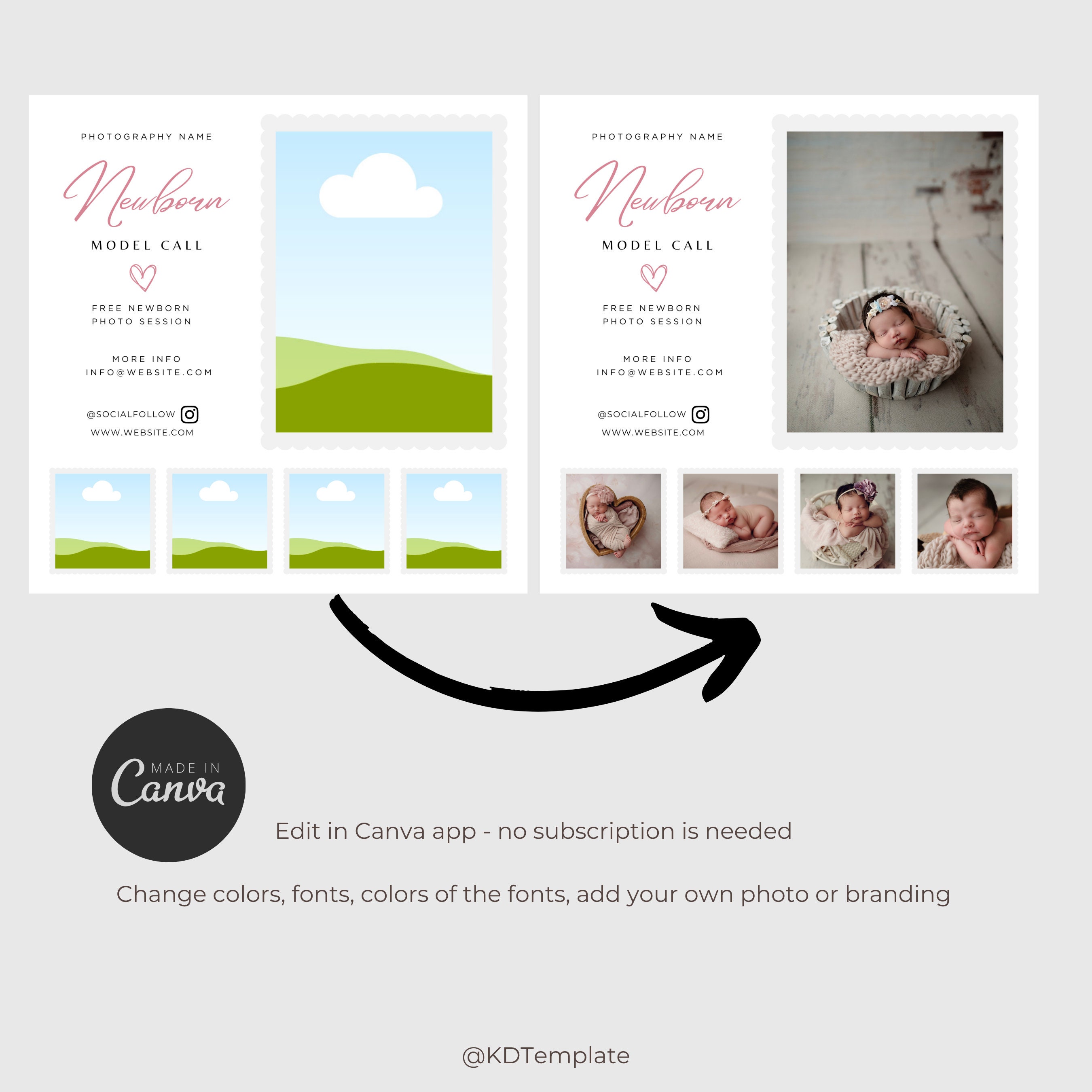 Newborn Model Call Flyer Photography Canva Template, Social Media Post ...
