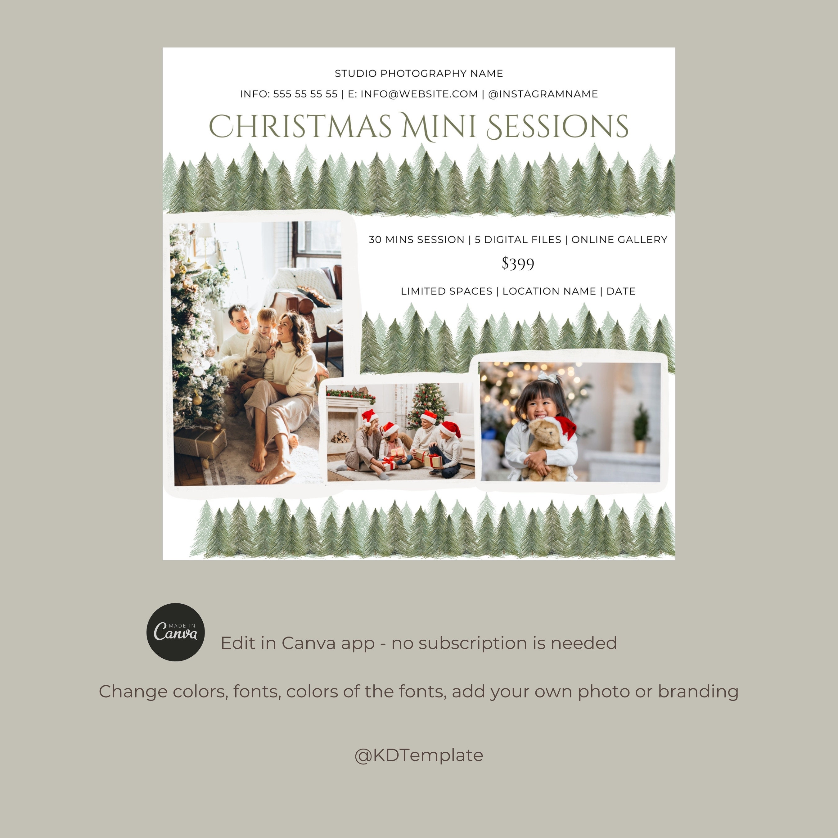 Christmas Mini Session Template for Photographers, Christmas Tree Farm ...