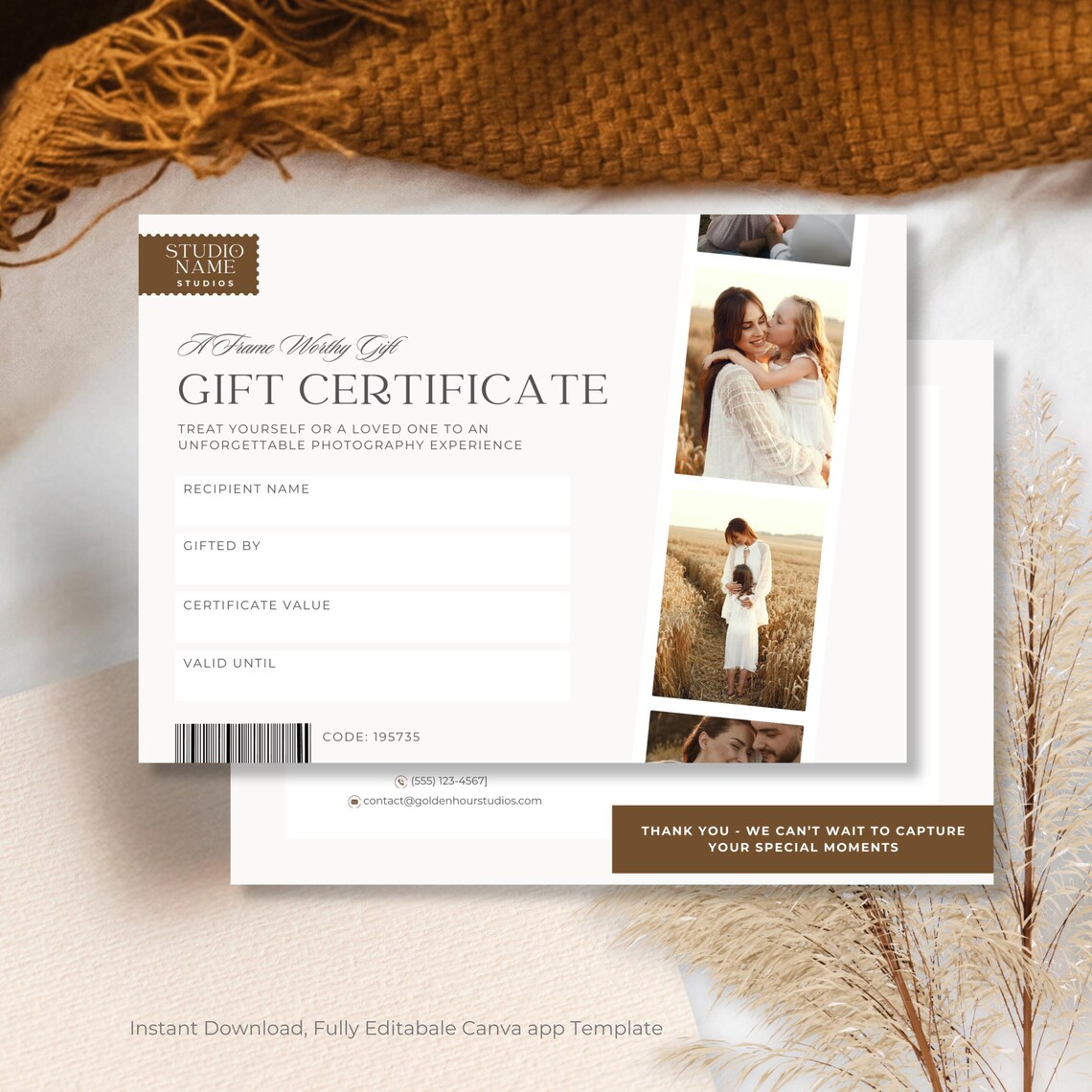 Boho Photography Gift Certificate Template: Editable Canva Design ...
