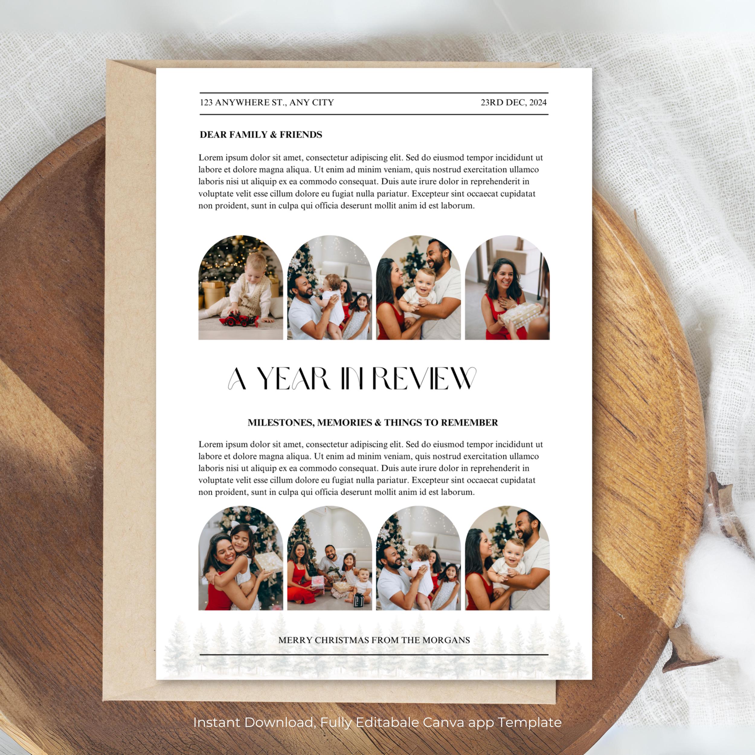 Christmas Newsletter Template Editable, Year in Review Christmas Card ...