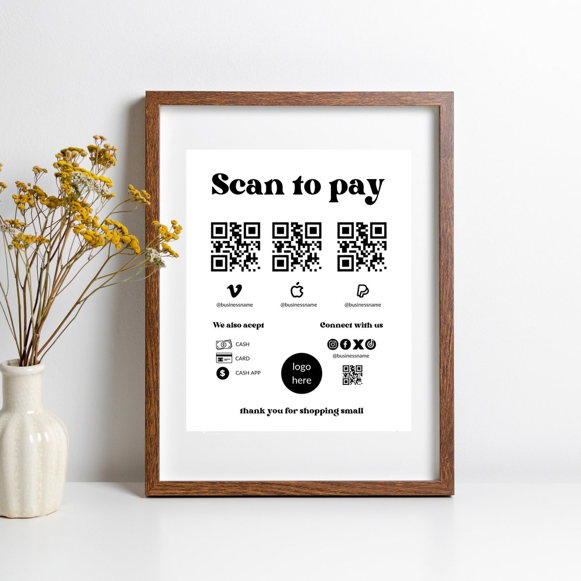 Editable QR Code Sign, Printable Payment Sign, Scan to Pay Template, Scan to Pay Sign, Scan to ...