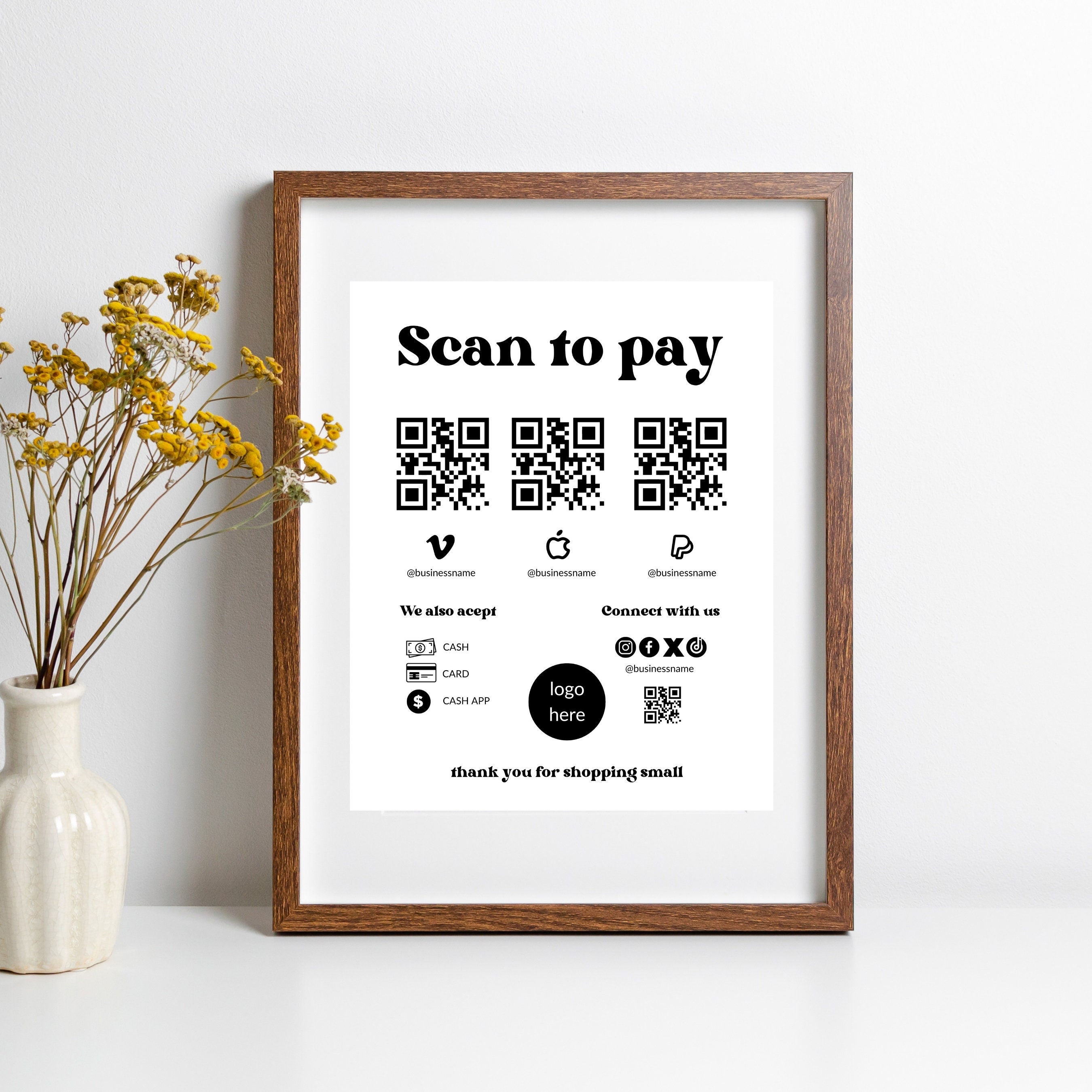 Editable QR Code Sign, Printable Payment Sign, Scan to Pay Template ...