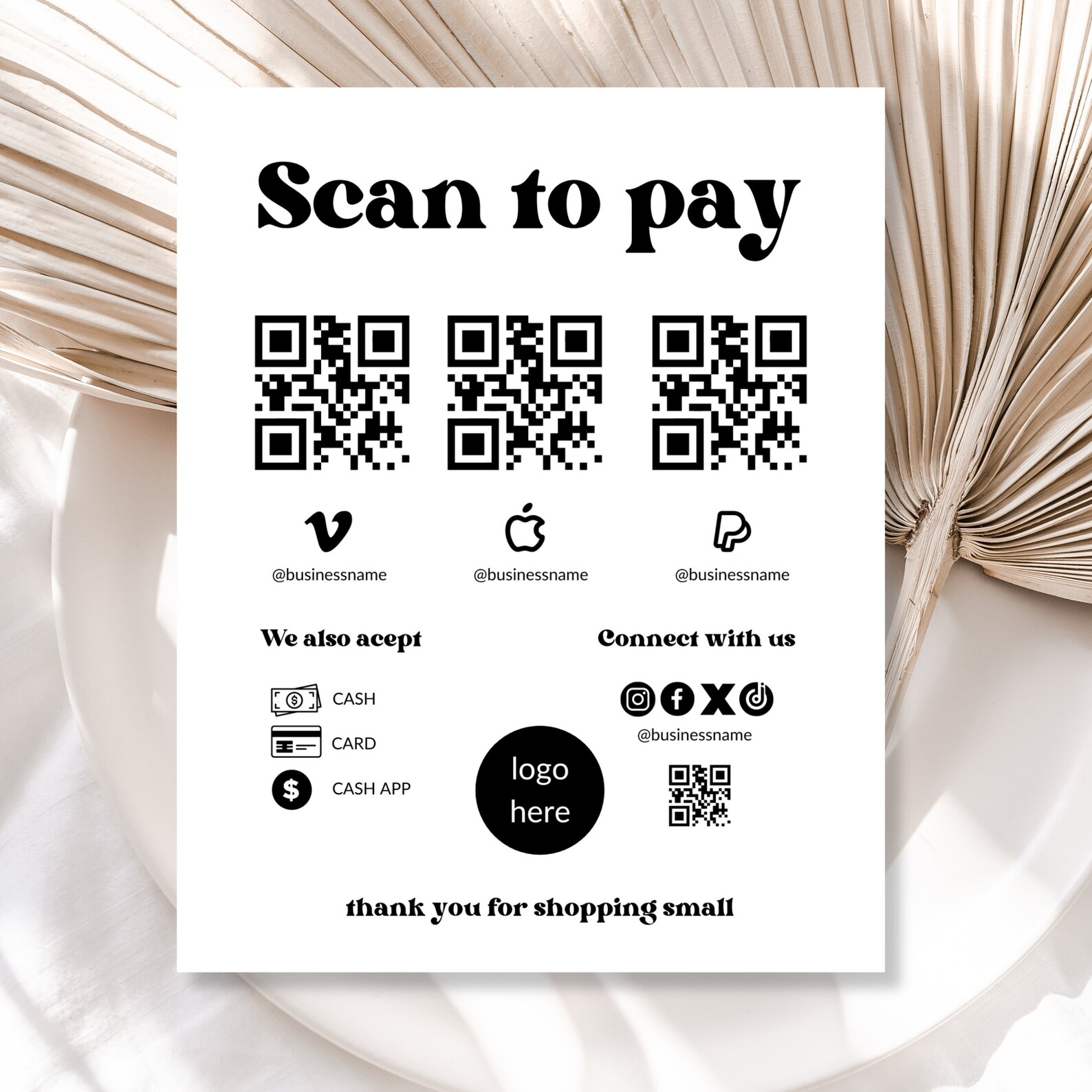 Editable QR Code Sign, Printable Payment Sign, Scan to Pay Template ...