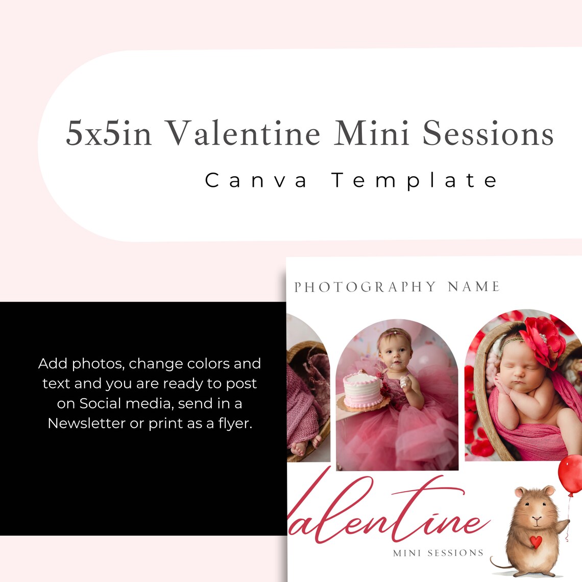 Valentine Mini Session Template, Watercolor Capybara Clipart, Arch ...