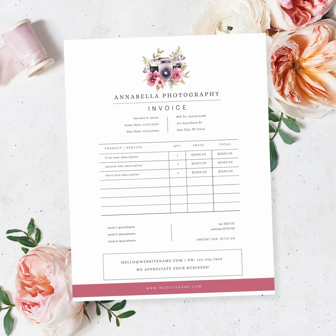 Invoice Template for Photographers, Boho Small Business, Modern Client ...
