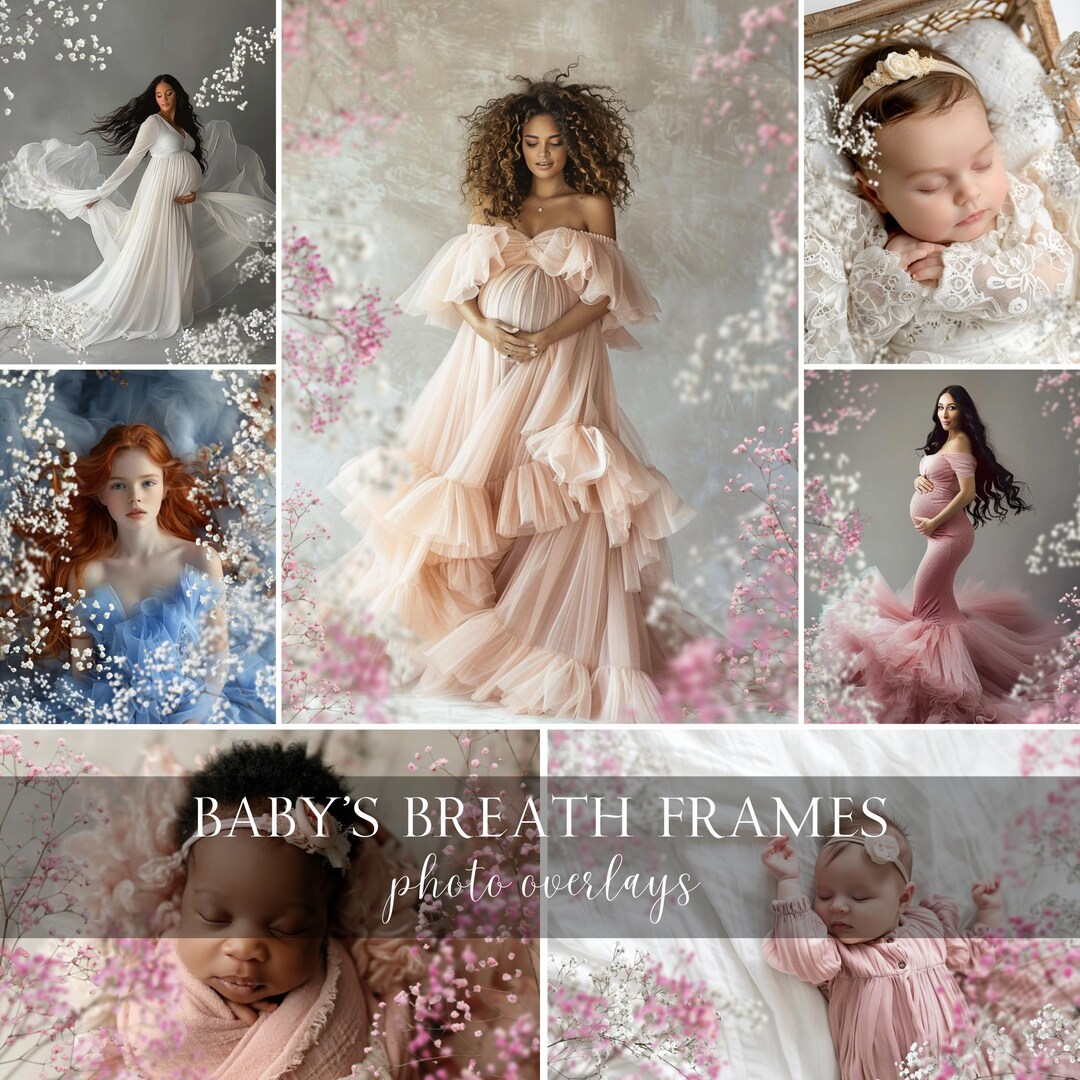 Baby's Breath Floral Frame Overlays: Newborn Photography (PNG) - Etsy