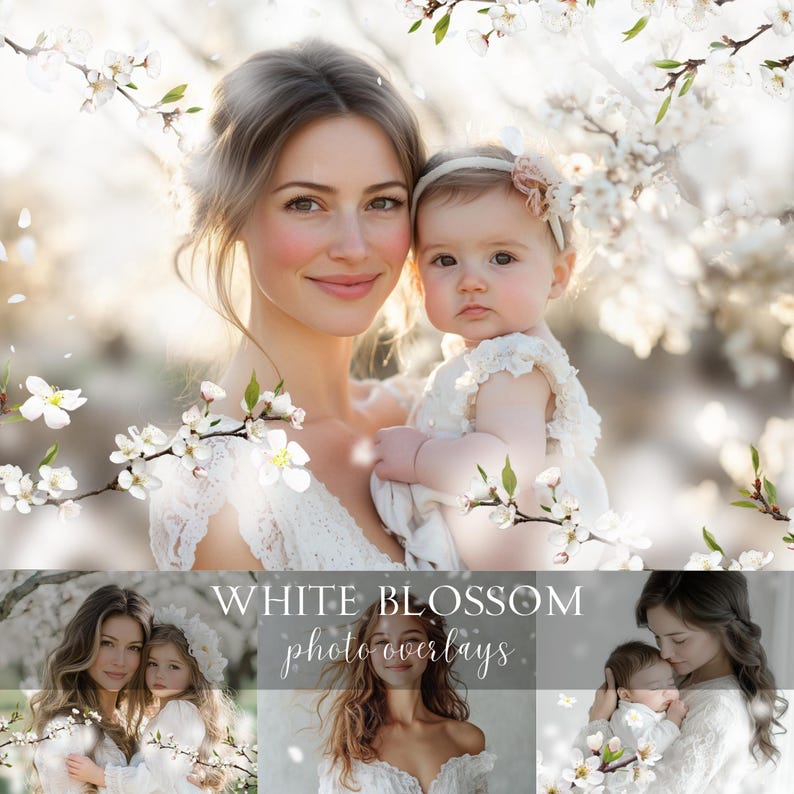 White Blossom Photoshop Overlays Spring Floral Frames FREE 30 Digital ...