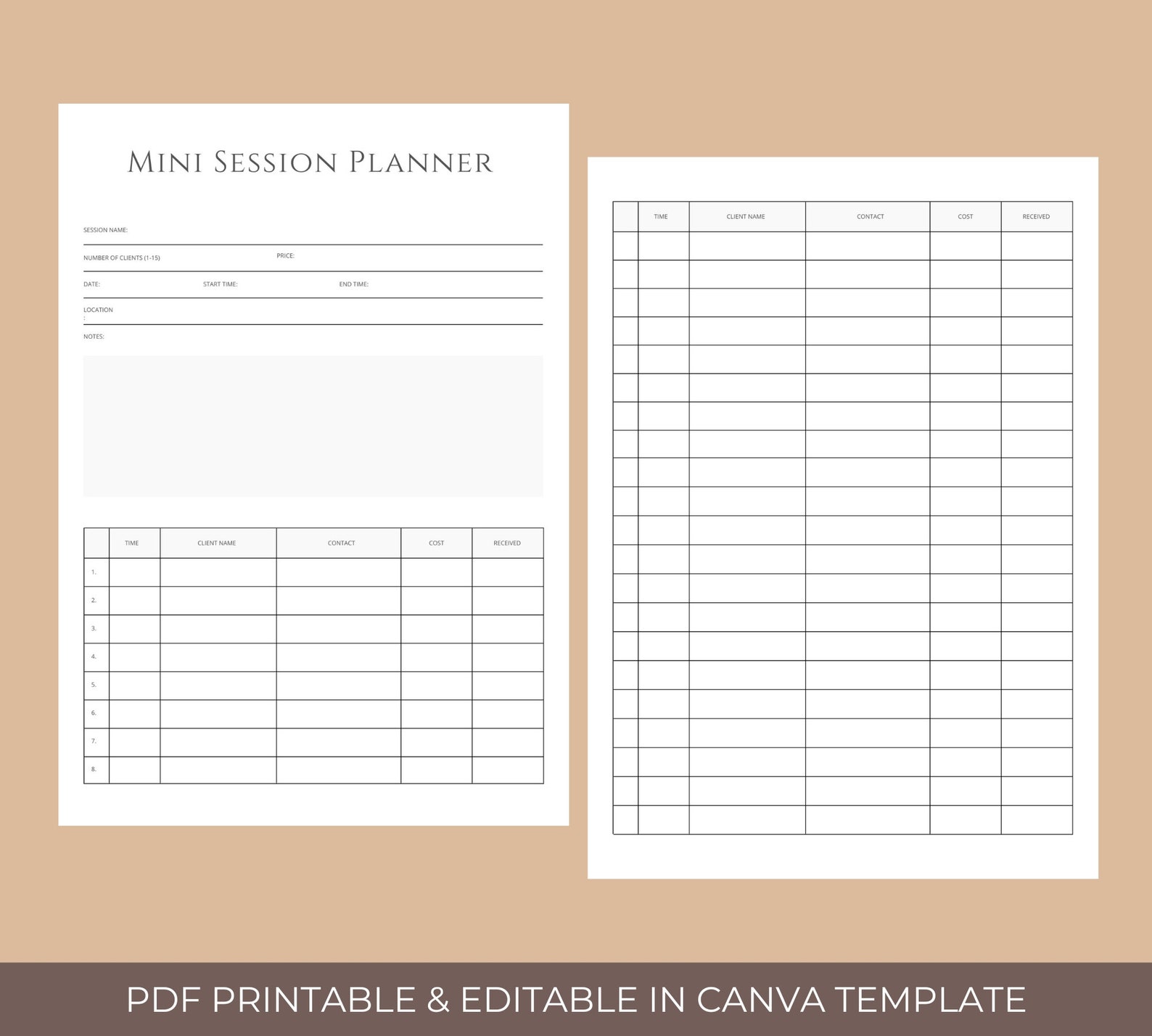Mini Session Planner Printable for Photographers, Editable in Canva ...
